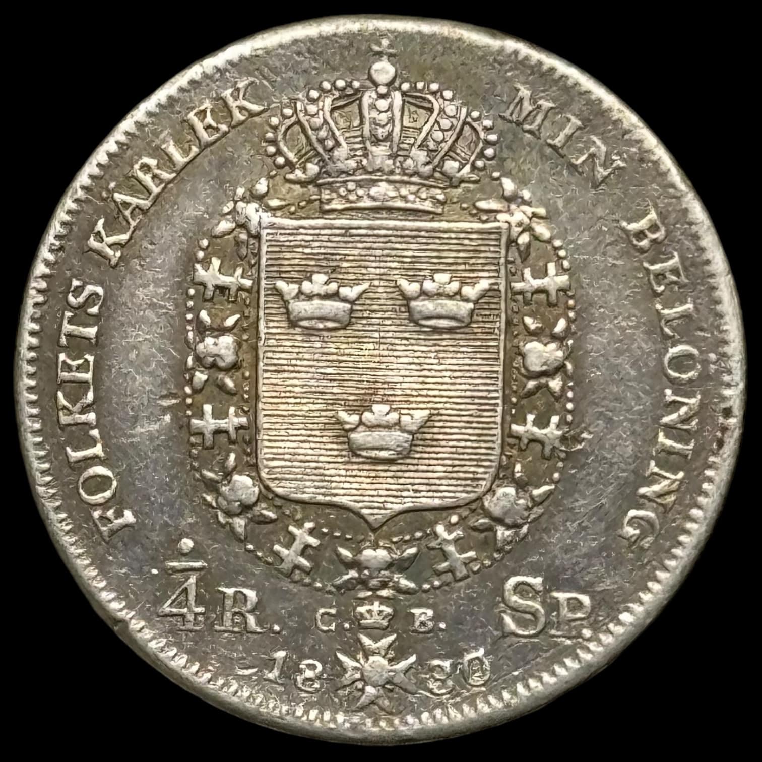 Sverige, 1/4 rigsdaler 1830, Carl XlV, Kva. 1+ | Westjysk Coins