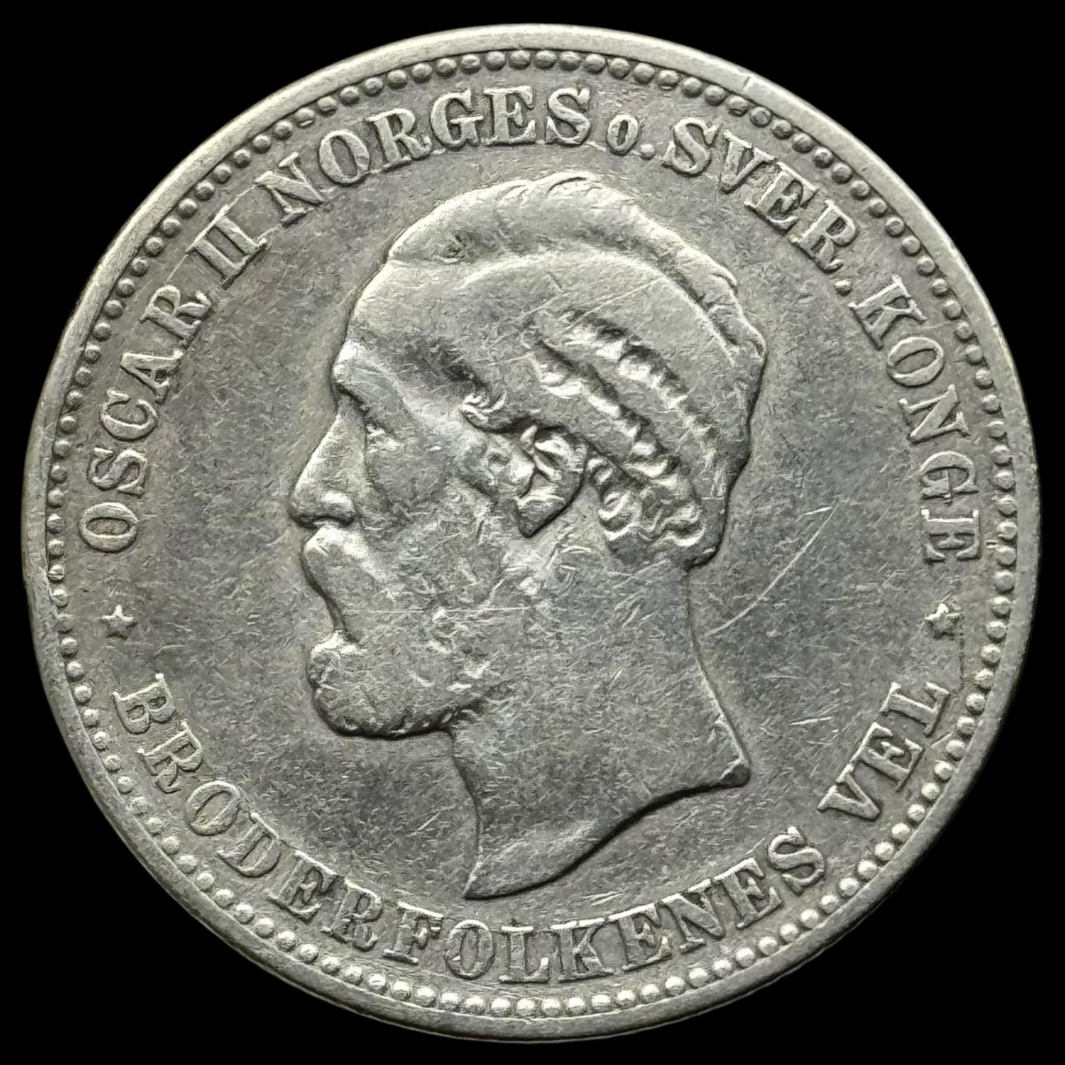 Norge, 2 krone 1878, Oscar II, Sieg 65, NM 17, Kva. 1 "renset ...